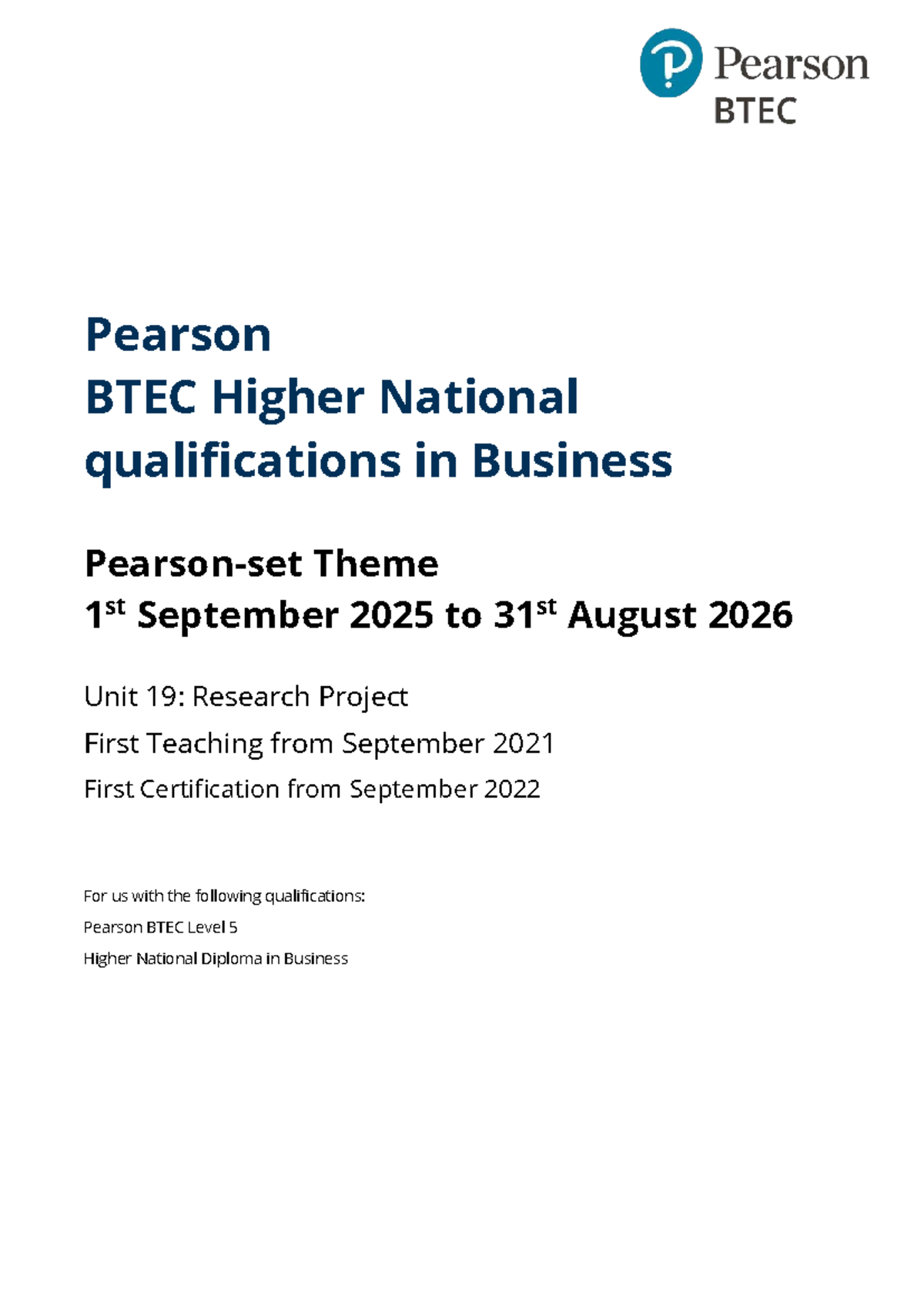 BTEC HN Business Level 5 Unit 19: Research Project Guide 2025-2026 ...