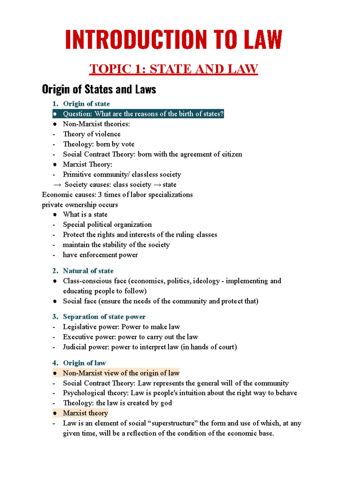 Introduction TO LAW - vở PLĐC - TOPIC 1: STATE AND LAW Origin of States ...