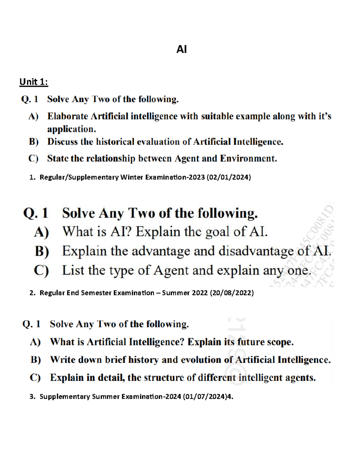 AI PYQ Unitwise Merged: End Semester Exam Summer 2022 - Studocu