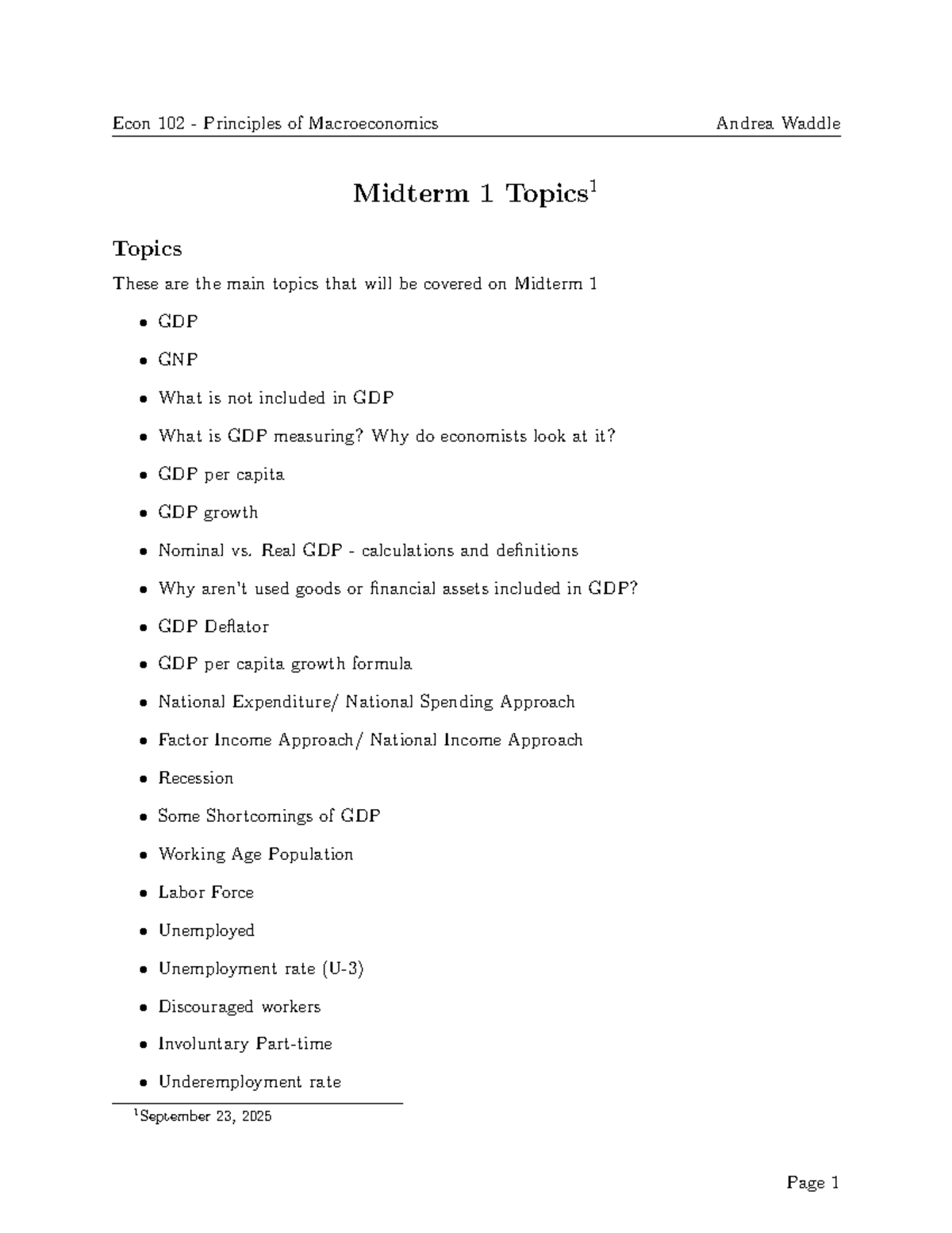 Econ 102 - Midterm 1 Study Guide: Key Topics in Macroeconomics - Studocu
