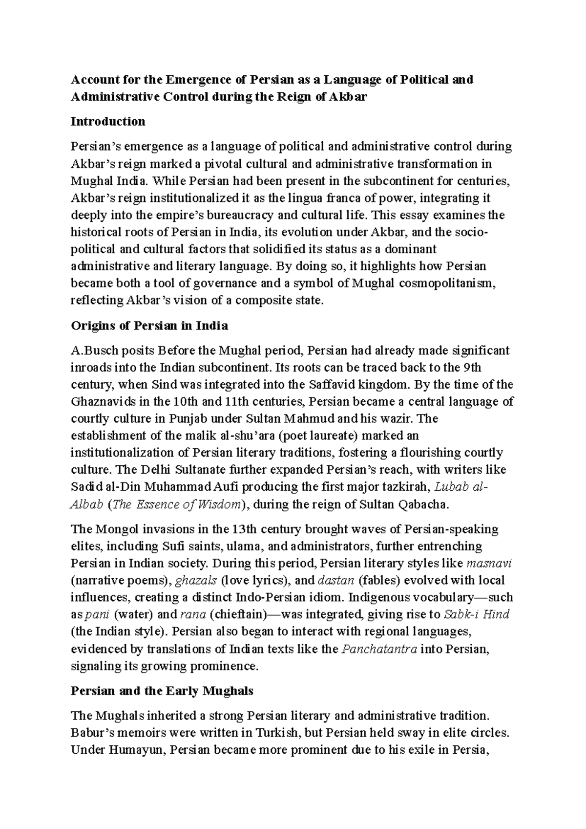 Persian's Rise as the Language of Power in Mughal India under Akbar ...