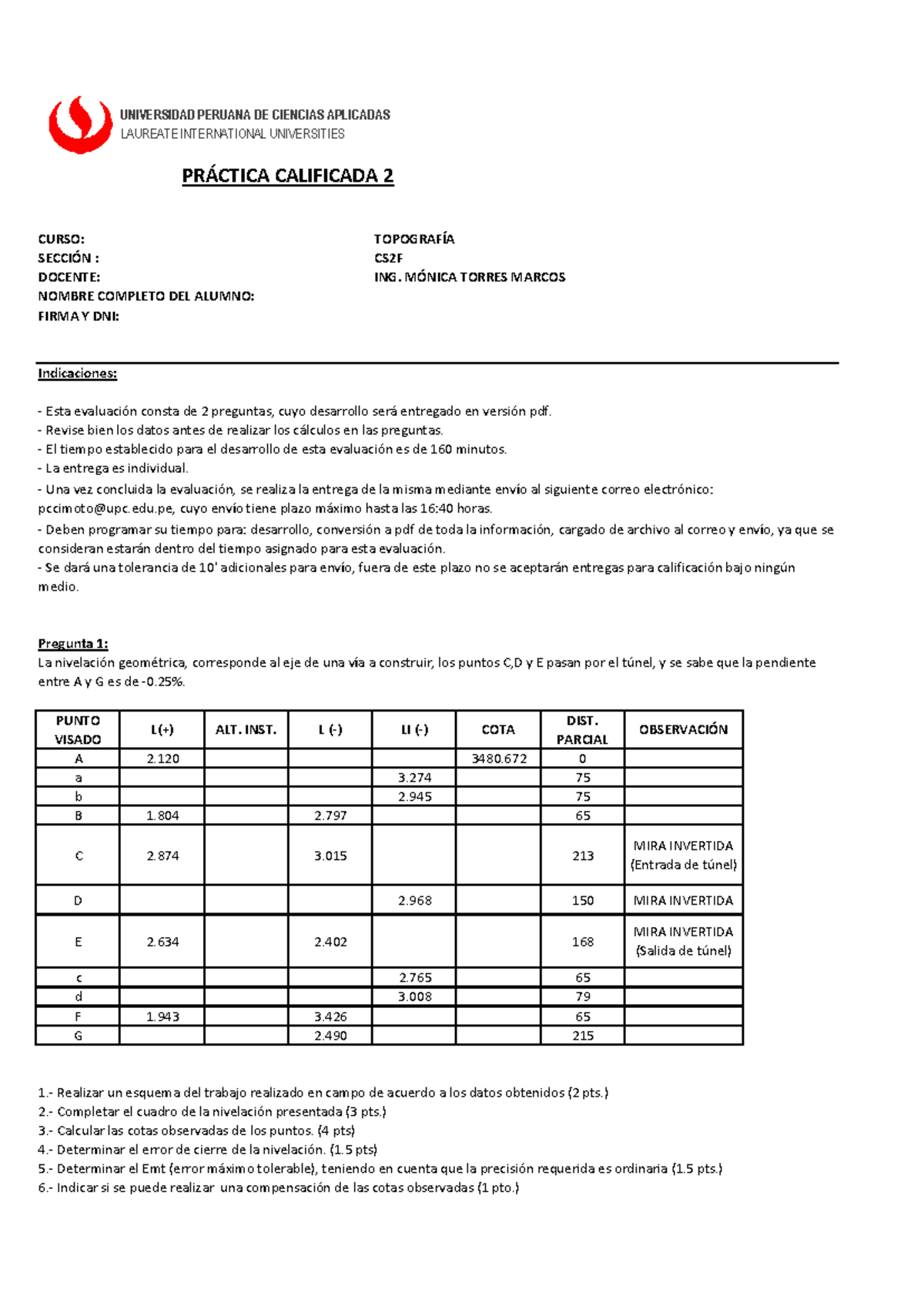 PC2 Práctica Calificada 2 de Topografía - Evaluación UPC - Studocu