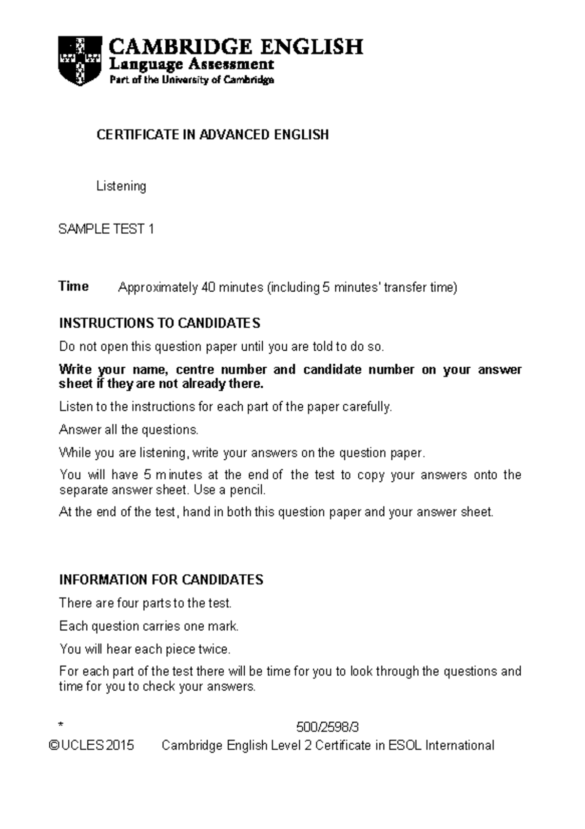 Cambridge english advanced sample paper 1 listening v2 - CERTIFICATE IN ...