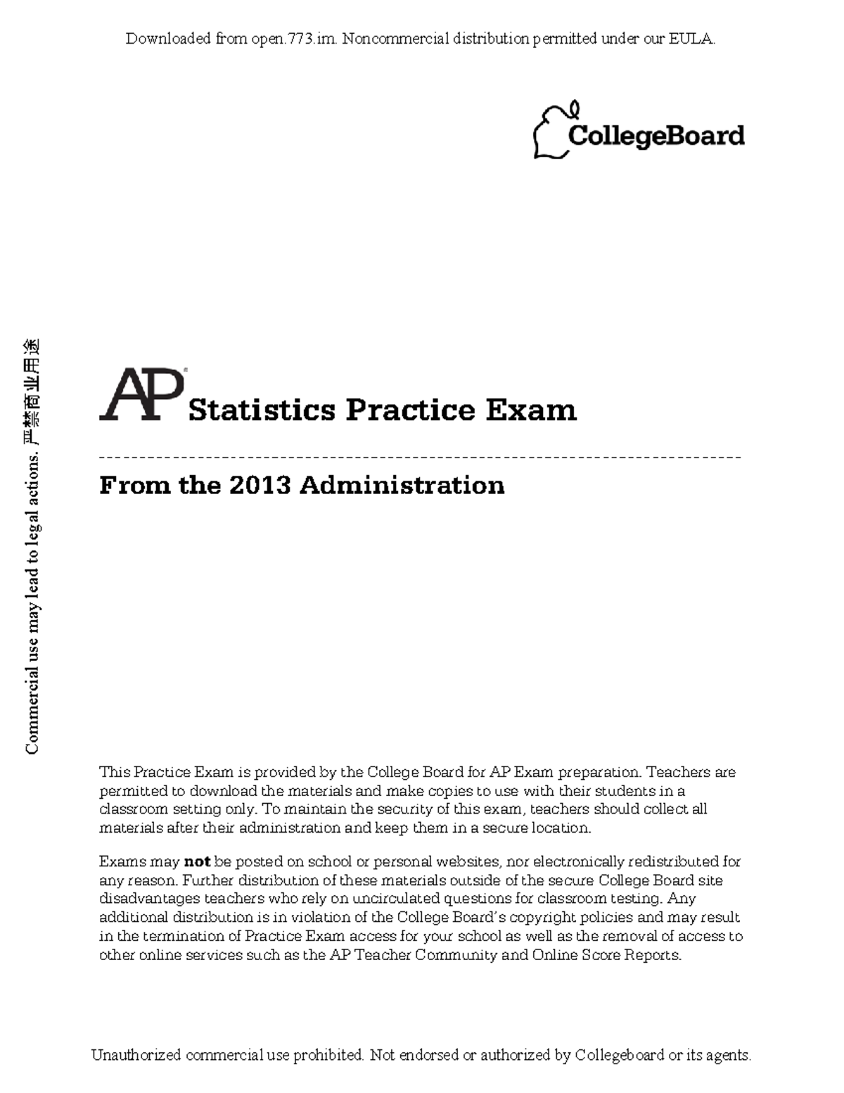 AP Stats 2013 - Practice Exam and Instructions - Studocu