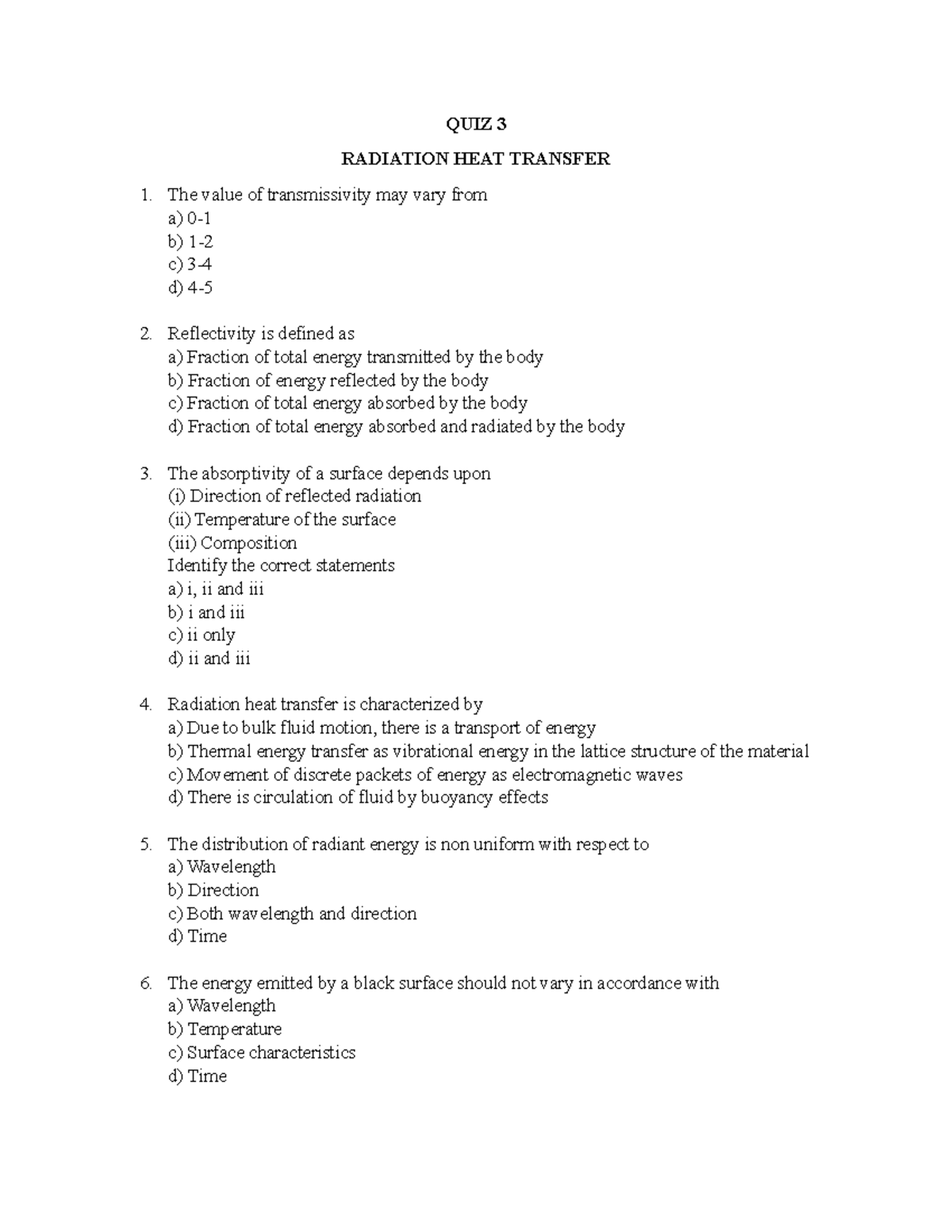 ME 366 Online Regular Quiz 3: Radiation Heat Transfer Insights - Studocu