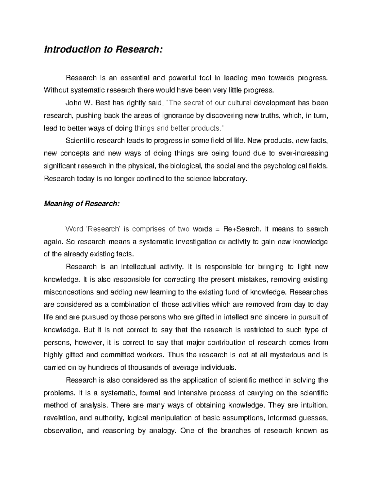 W1-Definition of Research - Introduction to Research: Research is an ...