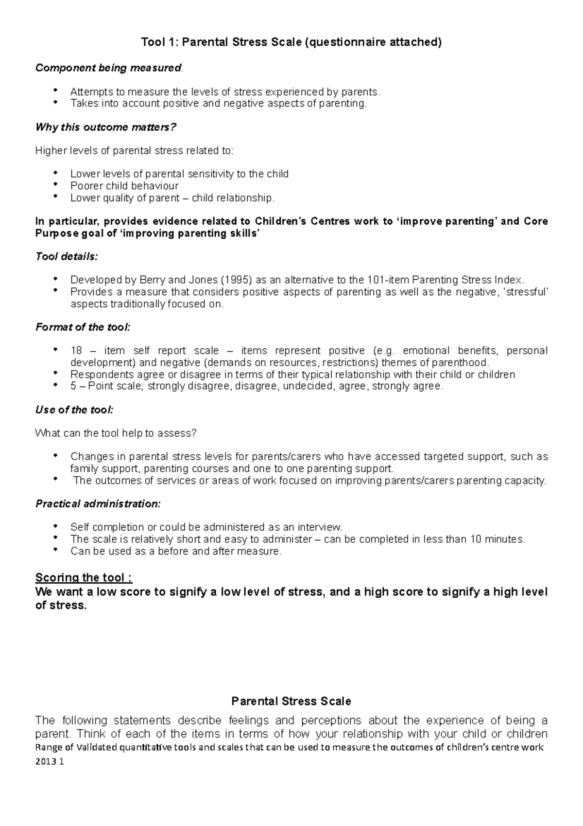 Parental Stress Scale Tool: Measuring Parenting Stress Levels - Studocu
