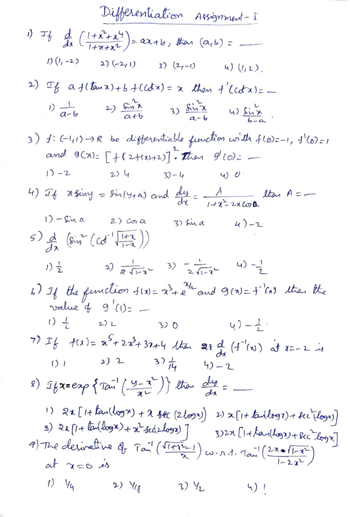 Differentiation A1 - Good notes - f) (I, -2..) I) L . a-1: I) - ~~ o ...