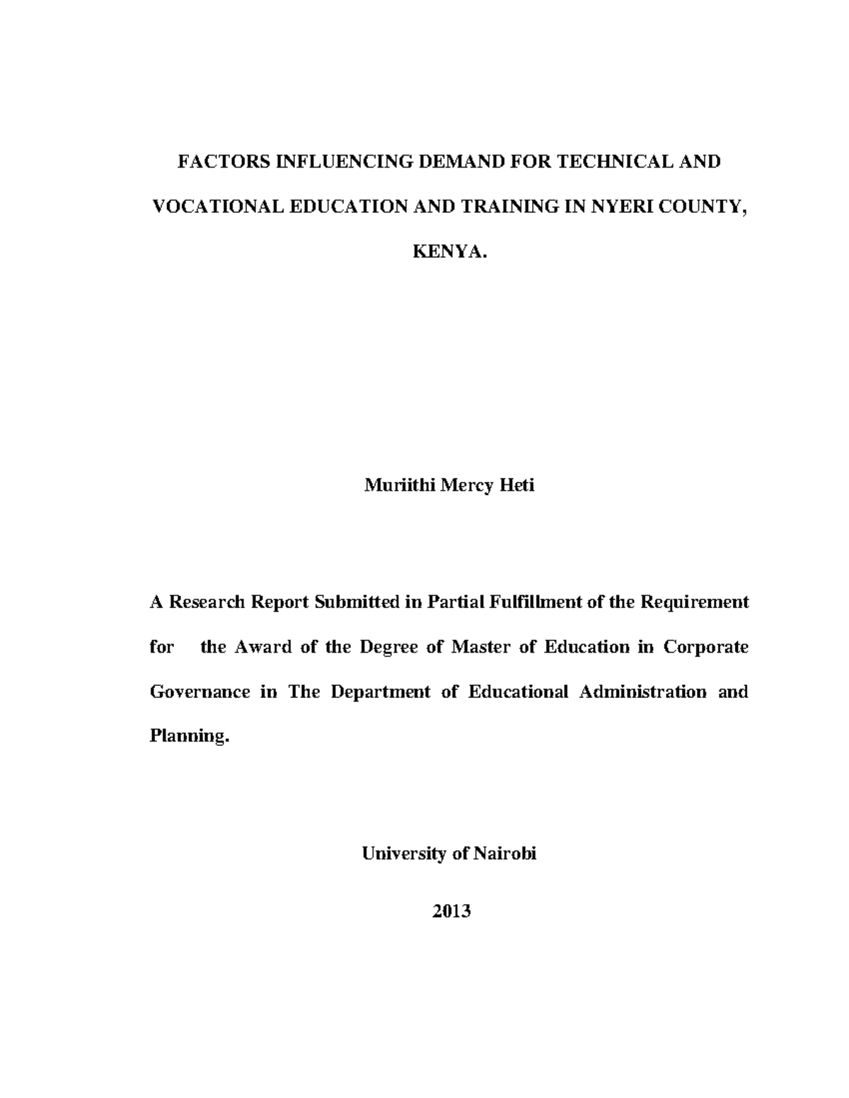Mercy HETI Muriithi Final Project - FACTORS INFLUENCING DEMAND FOR ...