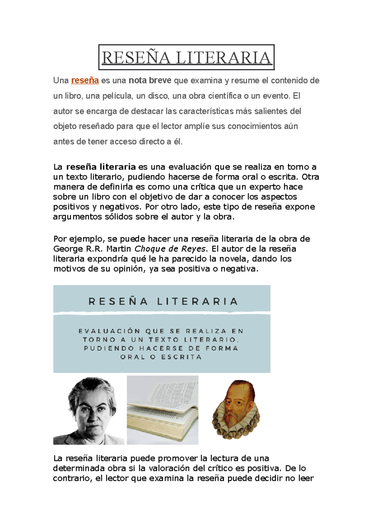 La reseña - ..... - RESEÑA LITERARIA Una reseña es una nota breve que ...