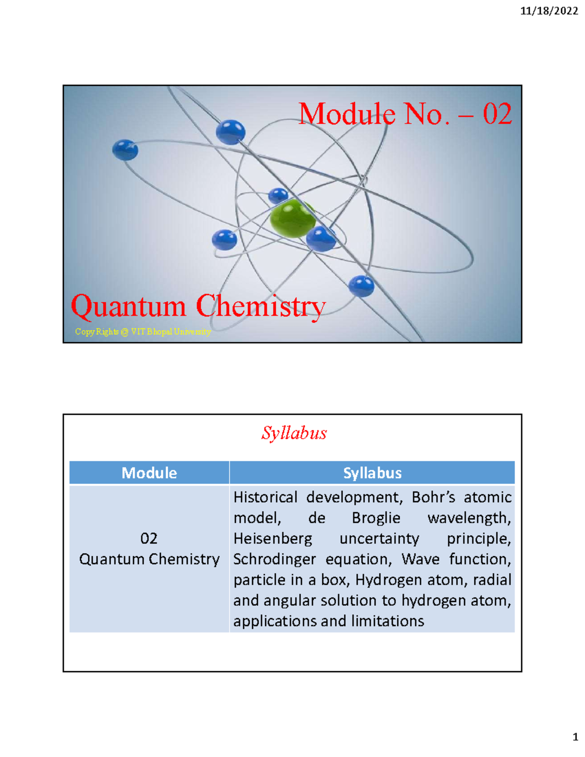 Module - 02 - Quantum Chemistry - Quantum Chemistry Module No. – 02 ...