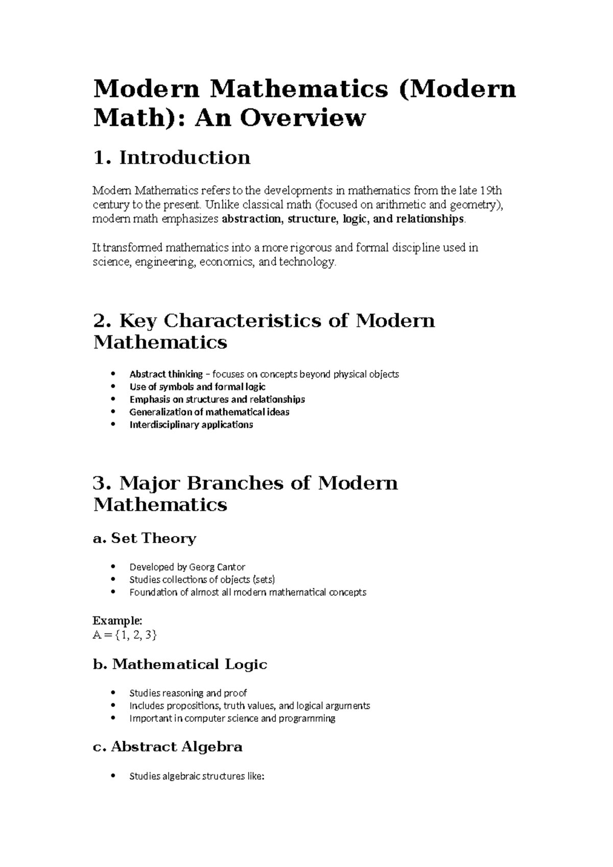 Modern Mathematics (Modern Math): Key Concepts and Applications - Studocu