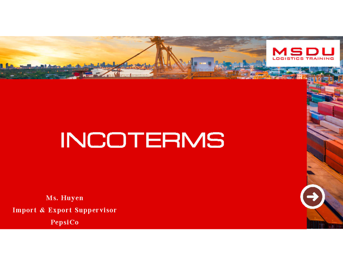 INCOTERMS 2020 Overview and Responsibilities - CLK1050923 - Studocu