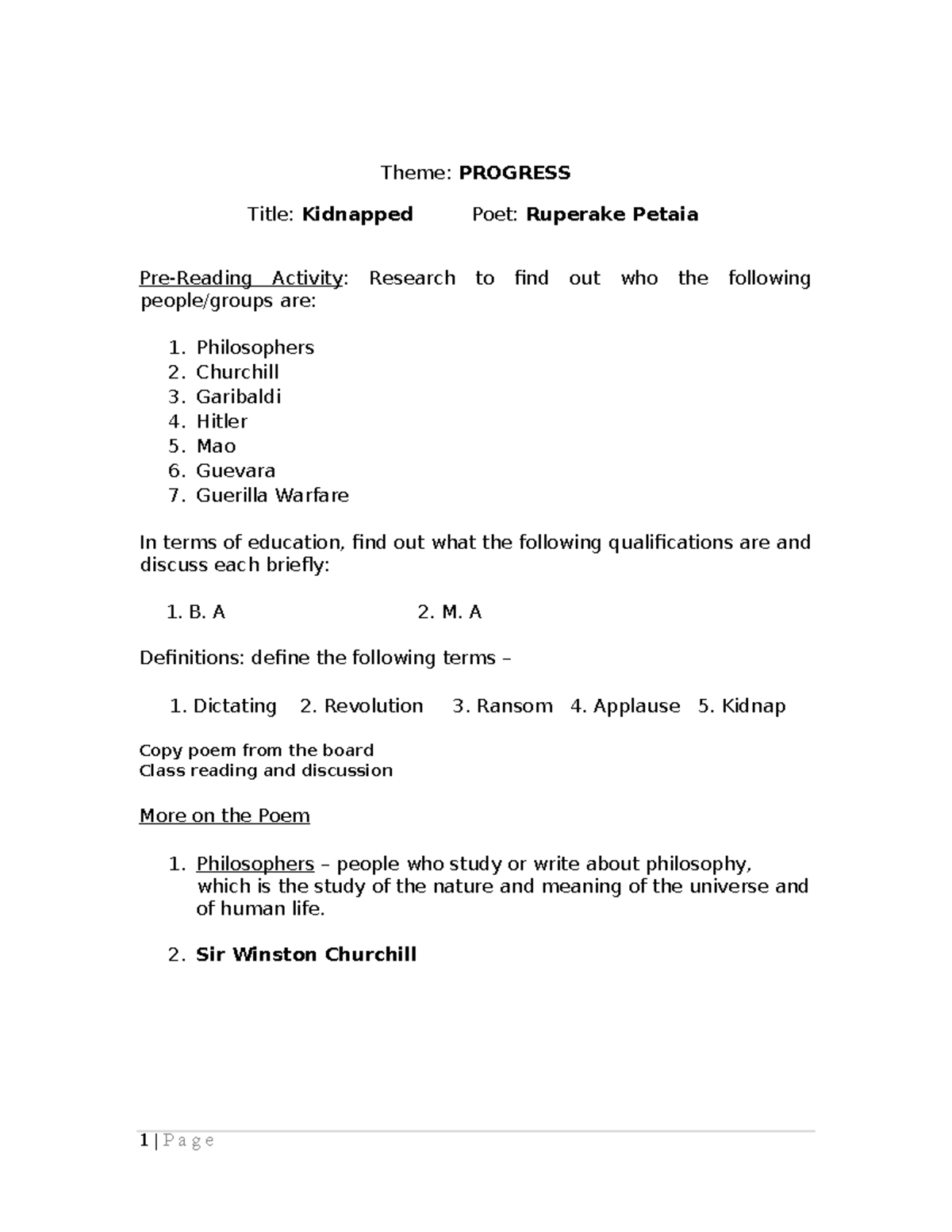 Kidnapped: Analysis & Notes on Ruperake Petaia's Poem - Studocu