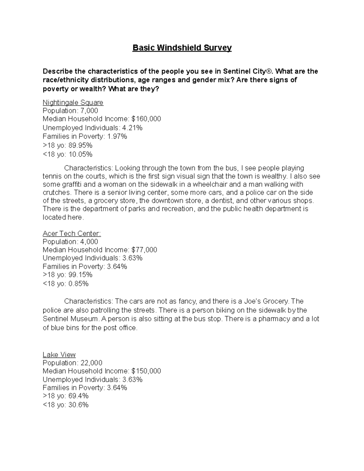 Basic Windshield Survey Analysis - Sentinel City Overview - Studocu