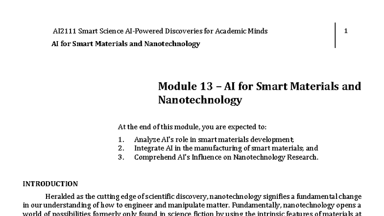 Smart Science Discoveries: AI in Smart Materials & Nanotech (Module 13 ...