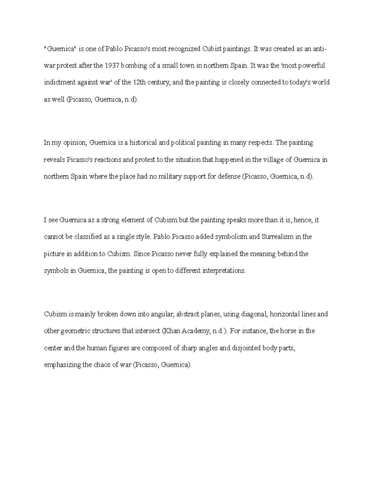 DF 7 - Analysis of Picasso's Guernica: Cubism and Expressionism - Studocu