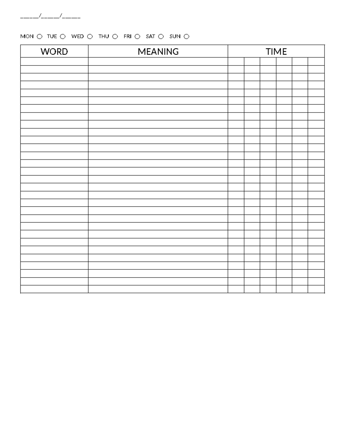 FILE GIẤY TỪ VỰNG - file - Writing - / / MON TUE WED THU FRI SAT SUN ...