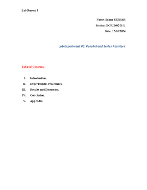 Lab 2 Report: Intro to PSpice Simulation - EGR 2402 02 L - Salma SEBBAR EGR 2402 02 L October 8 ...