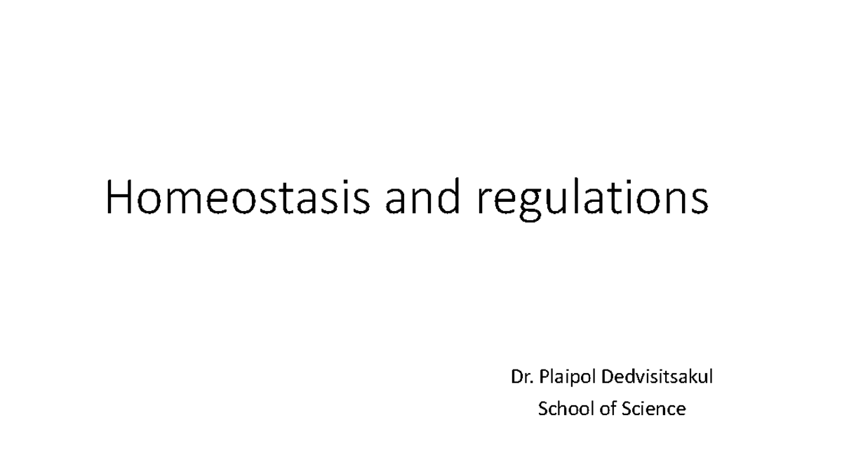 Homeostasis and Regulation of Internal Environment in Animals (BIO 101 ...