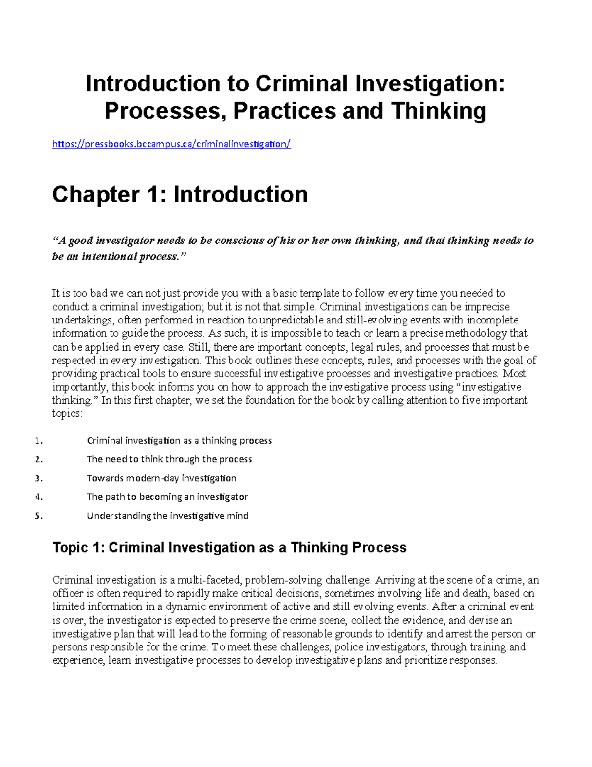 Introduction to Criminal Investigation: Thinking Processes & Practices ...