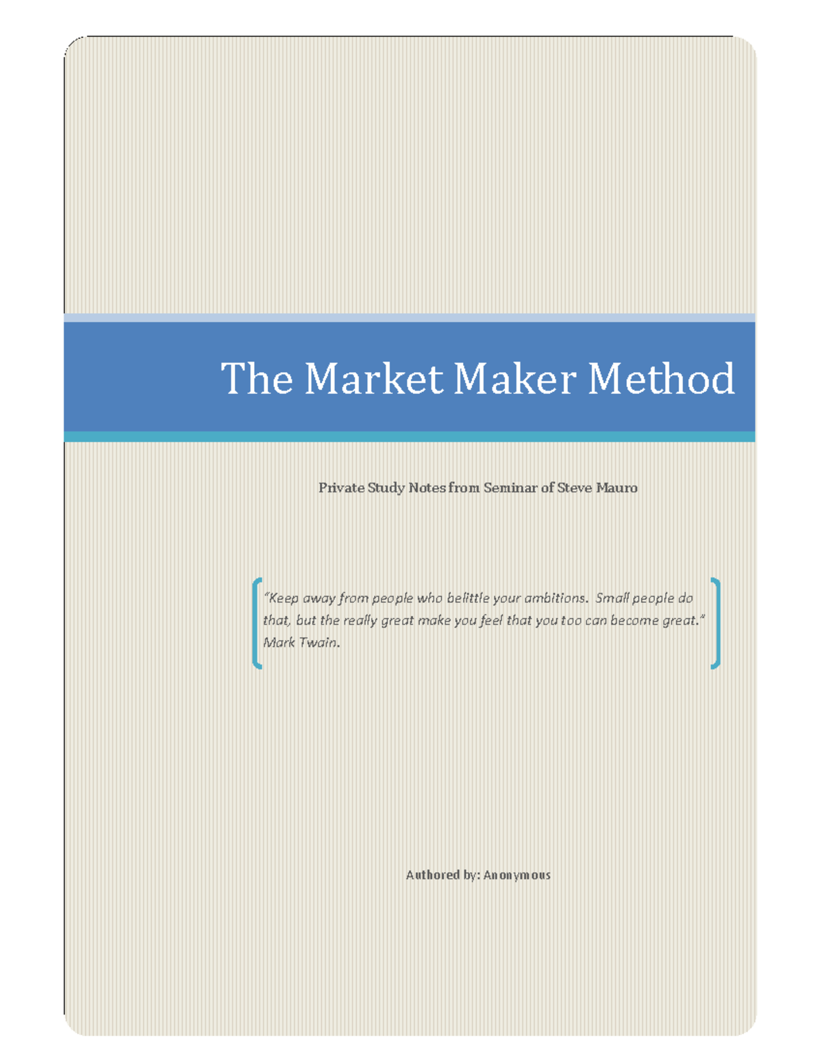 Market Maker Method: Private Study Notes & Exercises (Forex) - Studocu