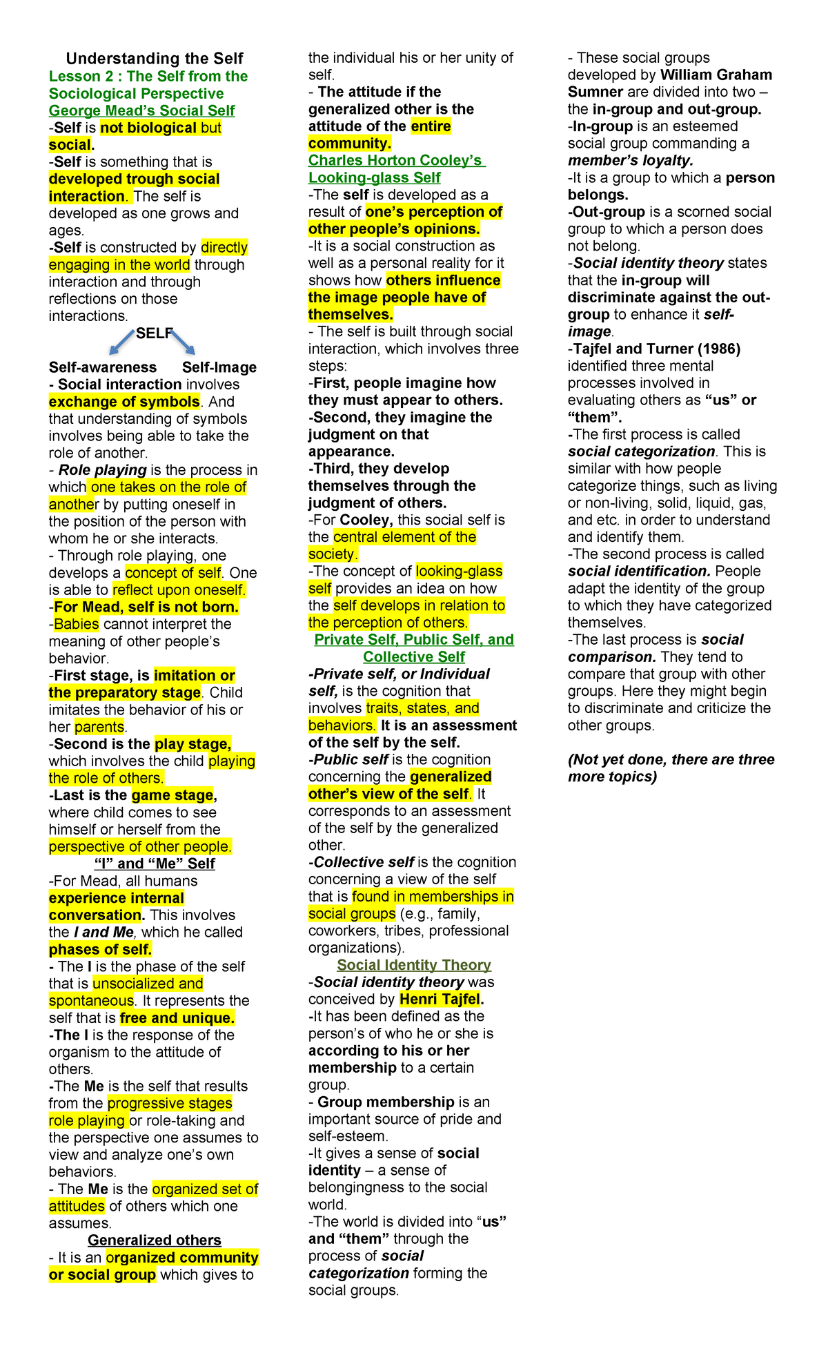 Understanding the Self Lesson 2 - Self is something that is developed ...