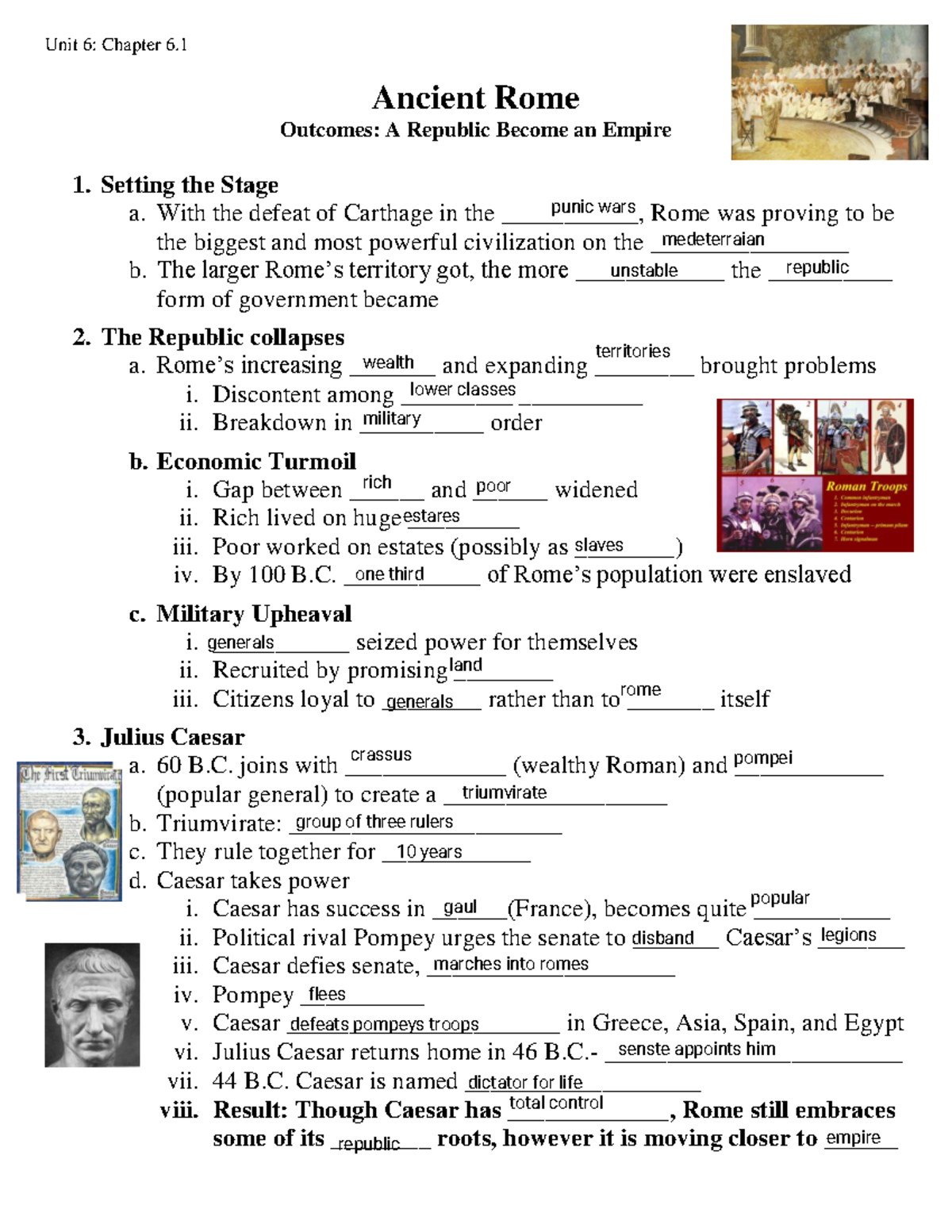 Rome republic becomes empire notes handout - Unit 6: Chapter 6. Ancient ...