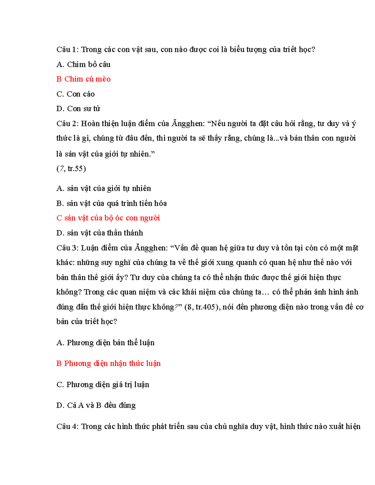 Câu hỏi ôn tập Triết học - THHT - Đáp án và Giải thích - Studocu