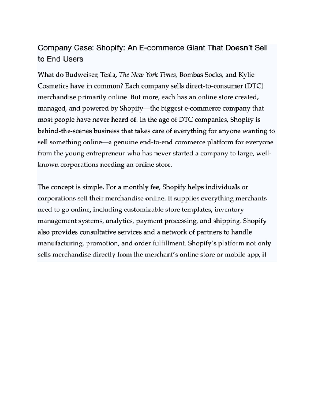 Shopify Case Study: DTC Success & Strategic Insights (Class Work) - Studocu