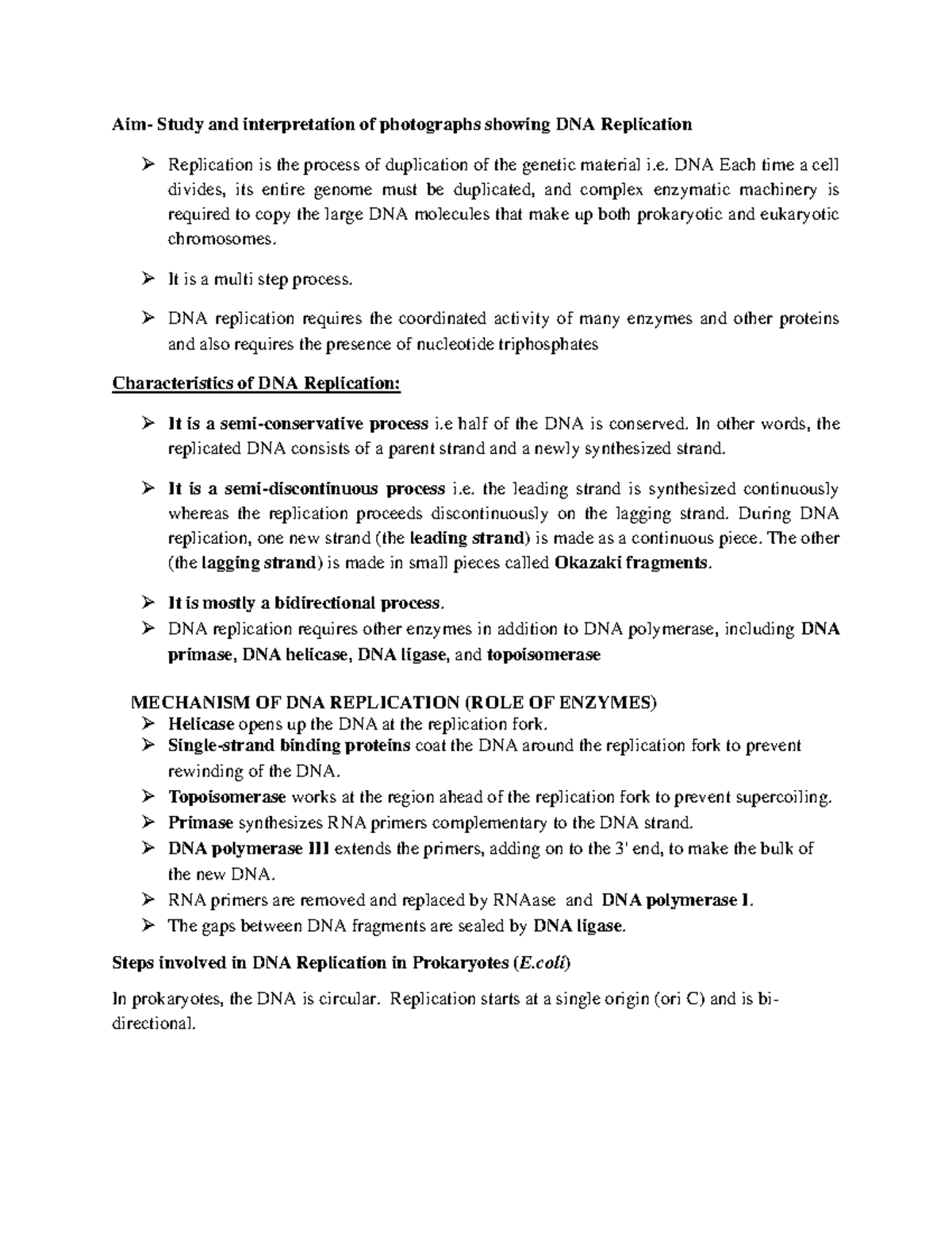 DNA Replication Study Notes - V Sem 2023 (3RD) - Studocu