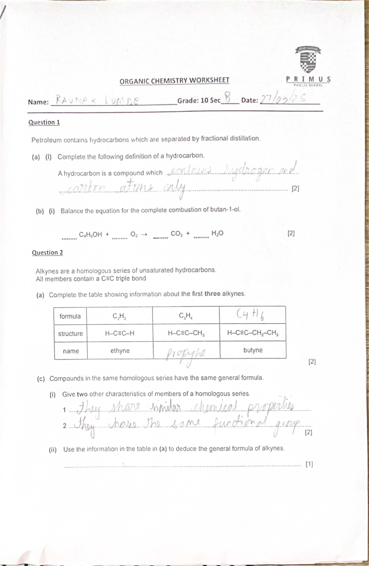 Chemistry Worksheet 1: Organic Chemistry Concepts and Reactions - Studocu