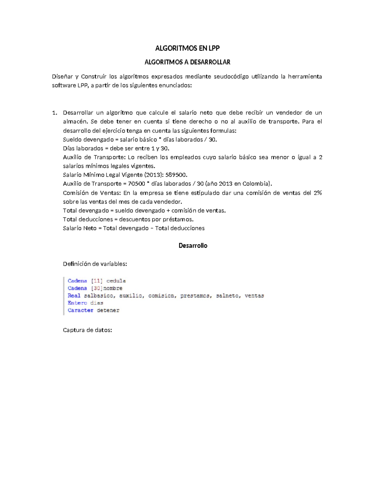 Ejercicios Resueltos de Algoritmos en LPP para Programación - Studocu