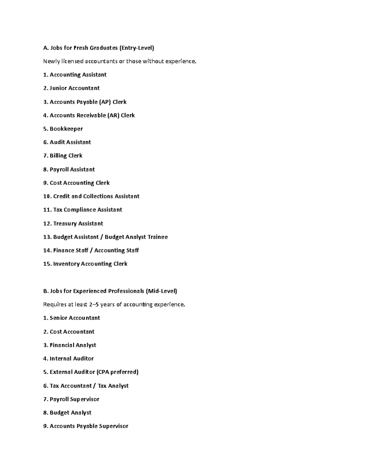 BSAA-JOBS: Career Opportunities for Accounting Graduates - Studocu