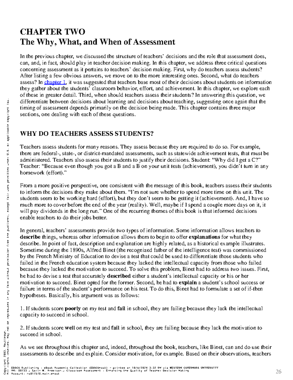 Evaluating Assessment Frameworks for Effective Student Learning - 26 CHAPTER TWO The Why, What ...
