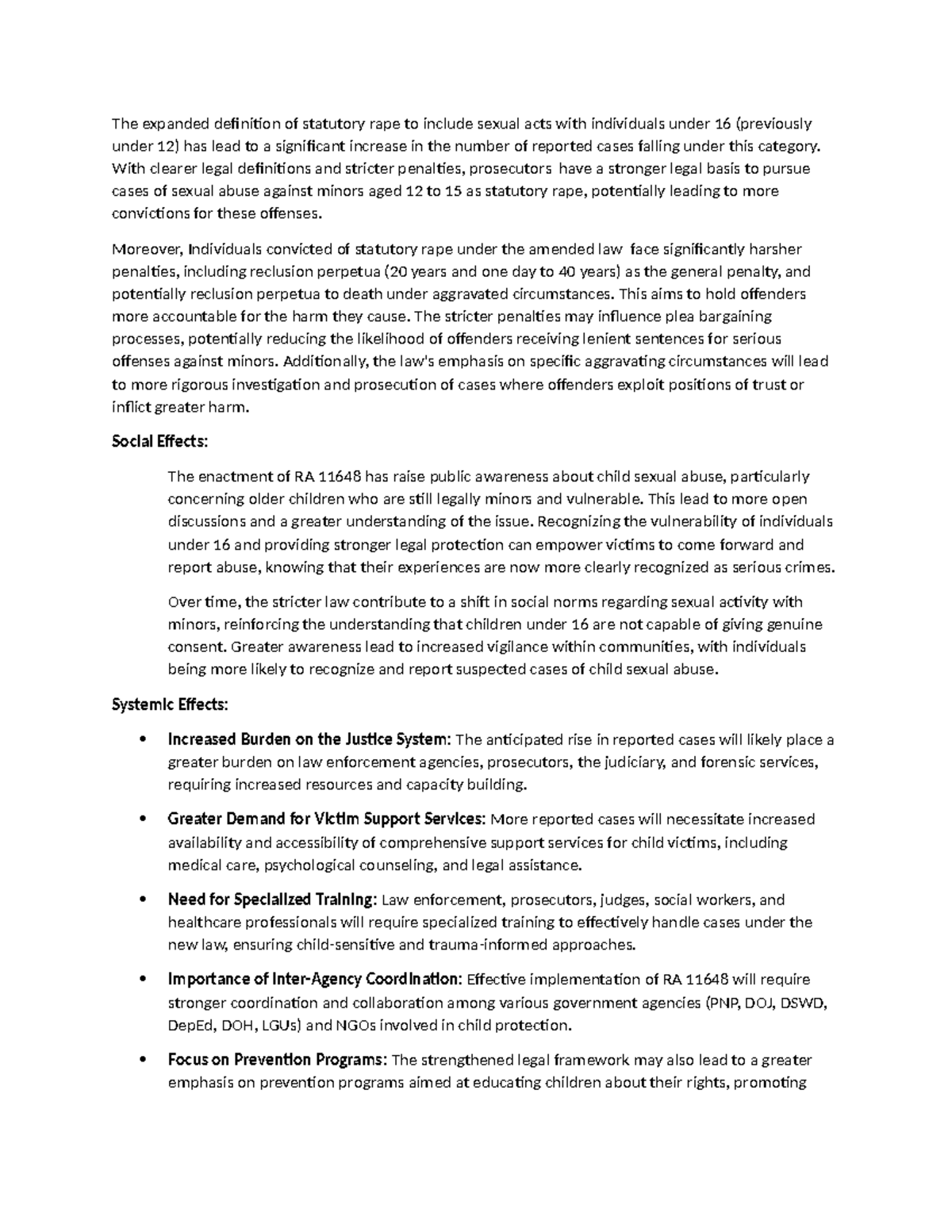 RA 11648: Impact of Expanded Statutory Rape Definition on Minors - Studocu