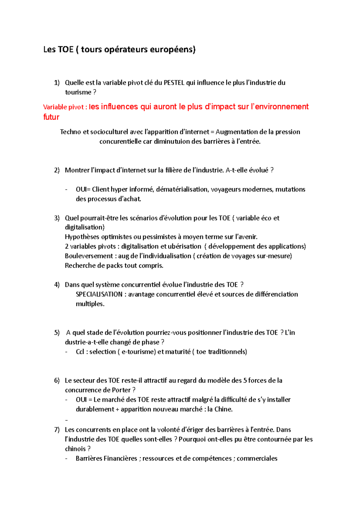 Revisions stratégie - Les TOE ( tours opérateurs européens) 1) Quelle ...