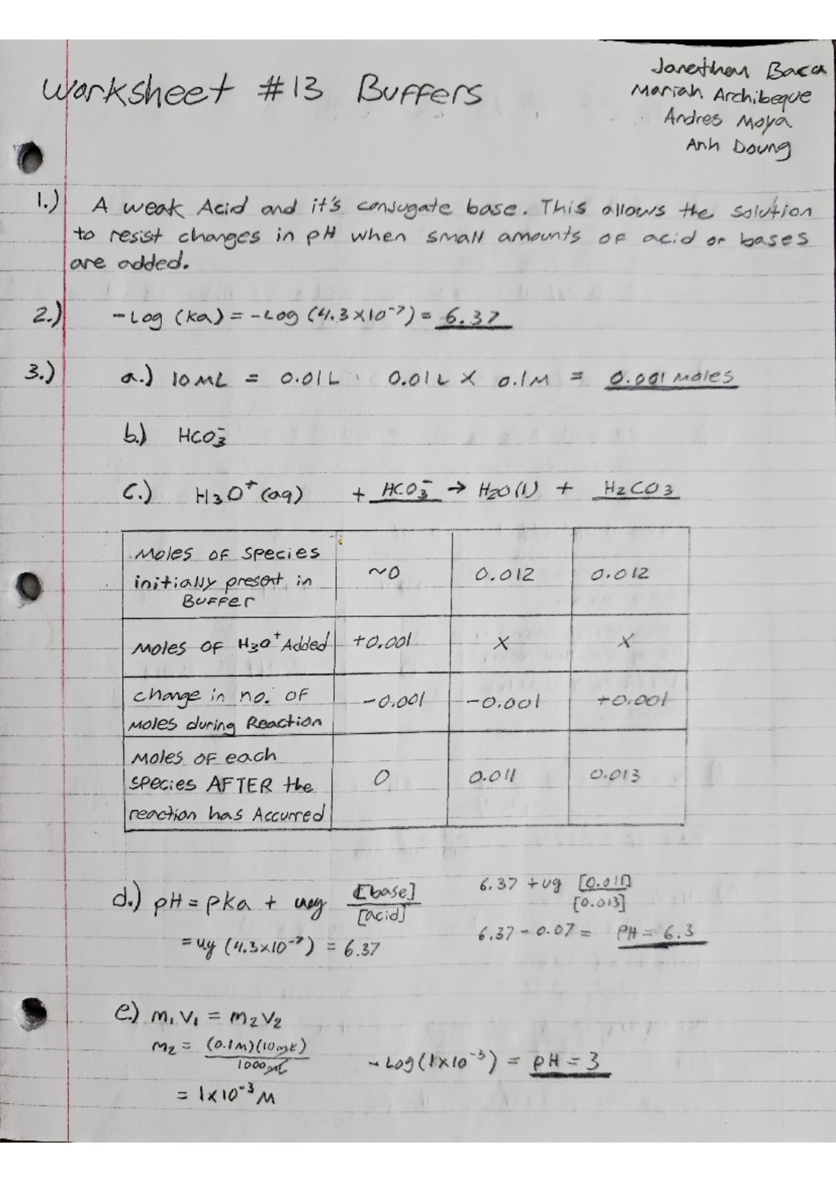 Worksheet #13 Buffers - CHEM 1225 - Studocu