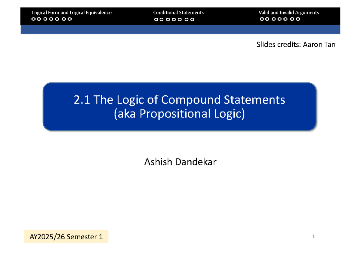 Lecture 02: Logic of Compound Statements - Validity & Equivalence - Studocu