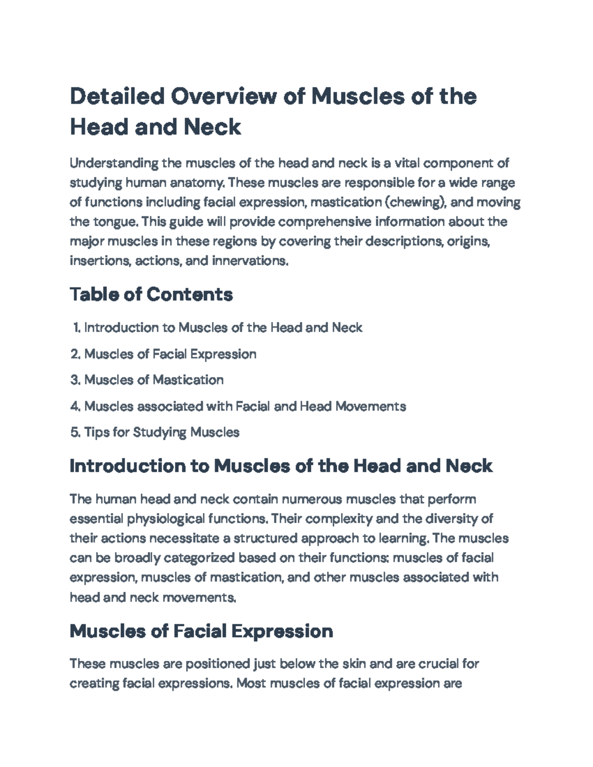 Anatomy Overview: Muscles of the Head and Neck (Final Exam Notes ...
