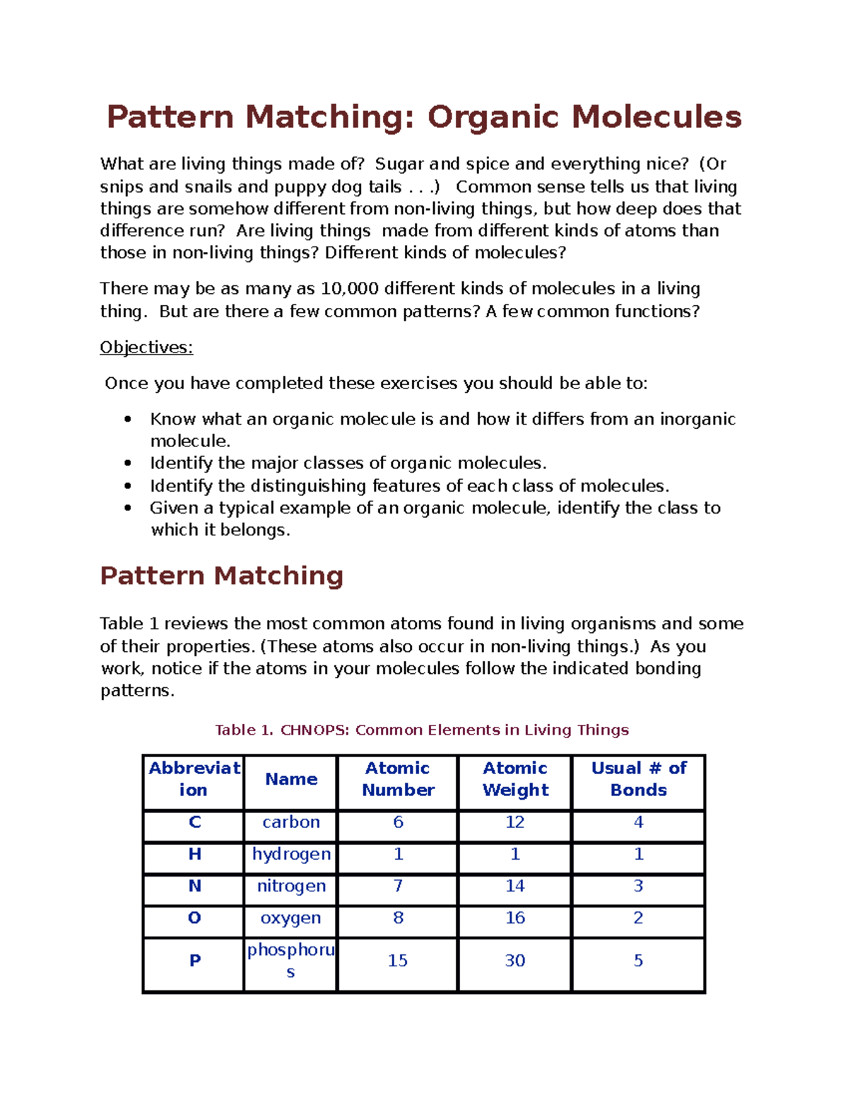 Macromolecule Pattern Matching Activity sosnowski - Pattern Matching ...