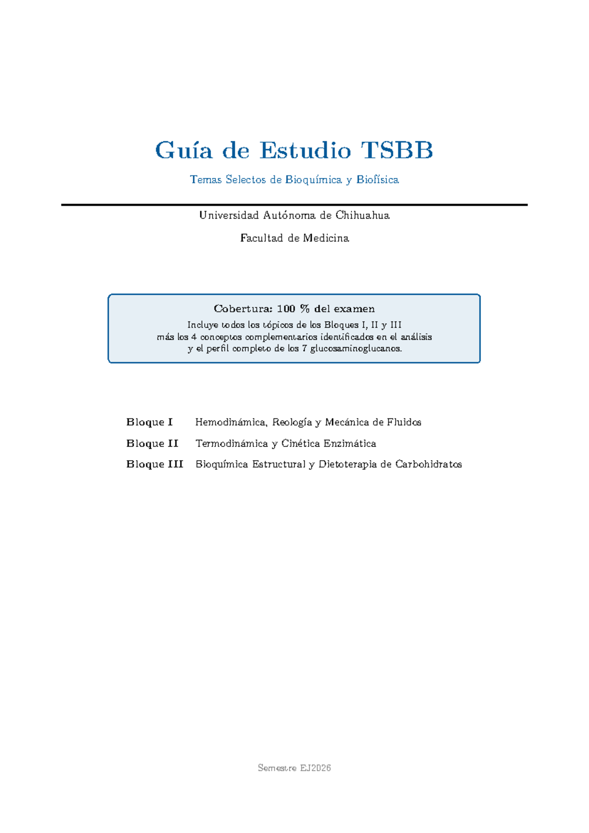 Guía de Estudio TSBB EJ2026: Bioquímica y Biofísica para Parcial - Studocu