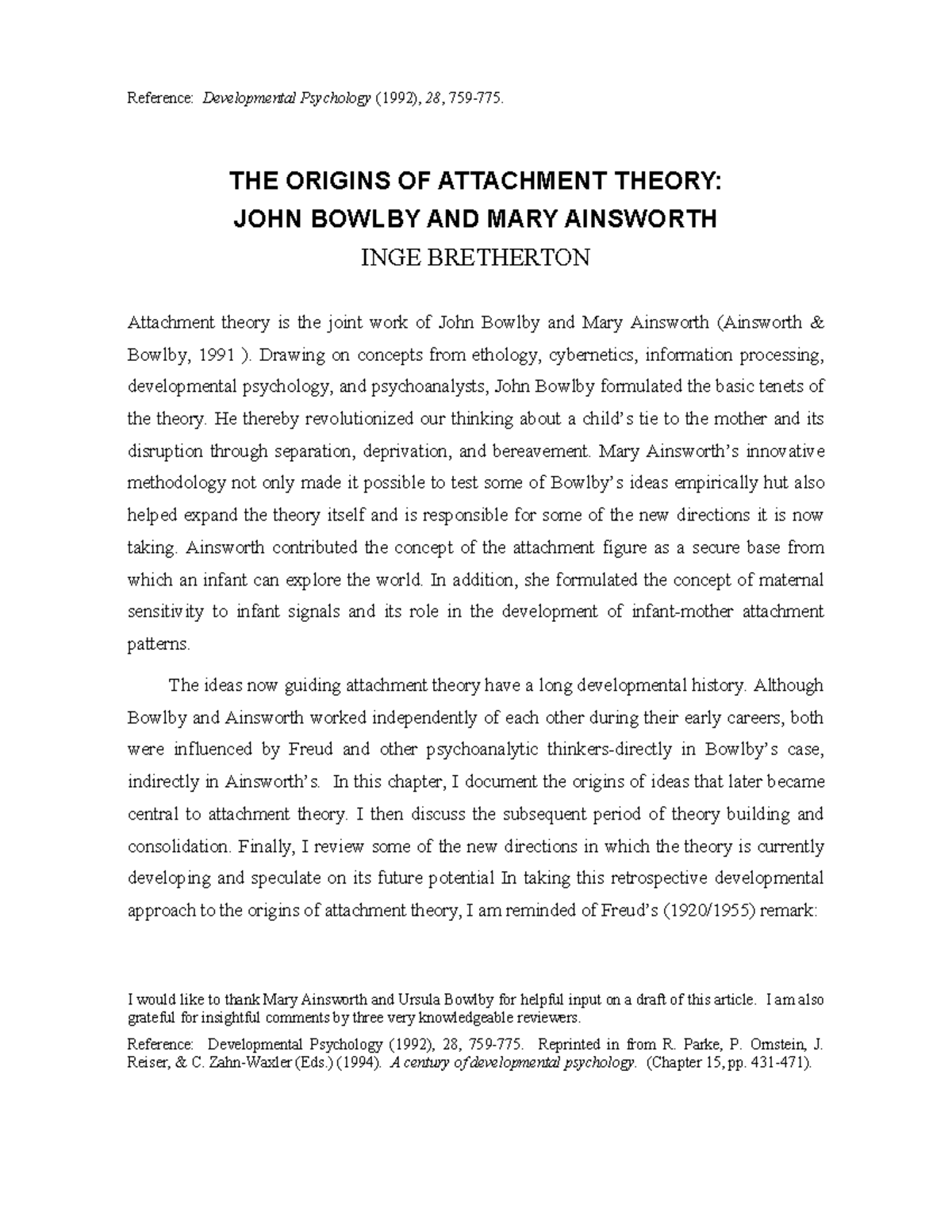 Origins of Attachment Theory: Insights from Bowl and Ainsworth (PSY 101 ...