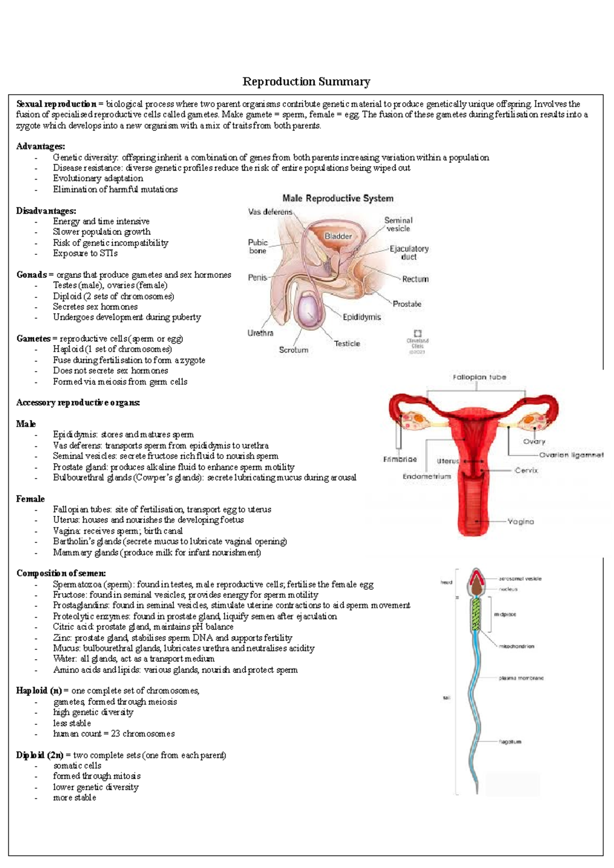 Reproduction Summary: Key Concepts in Sexual Reproduction and ...