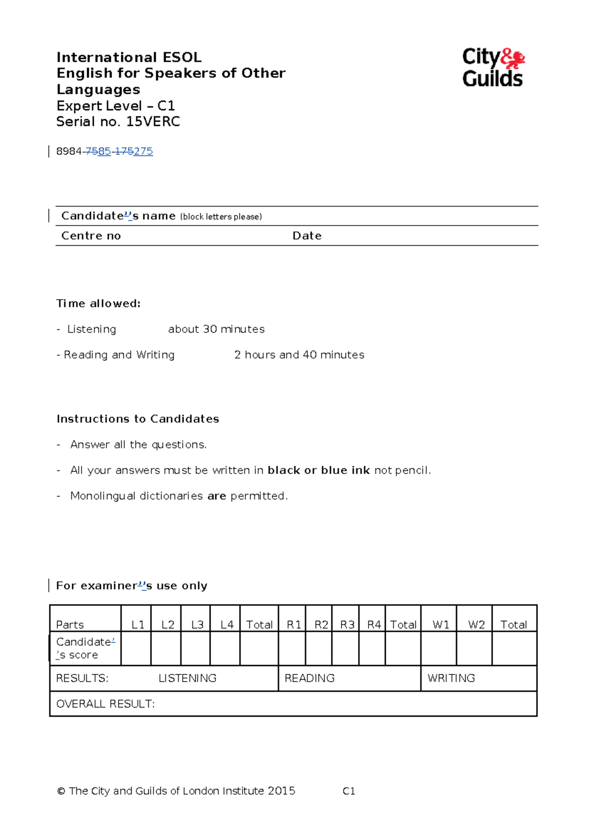 International ESOL C1 Listening Exam Guide - 15VERC - Studocu