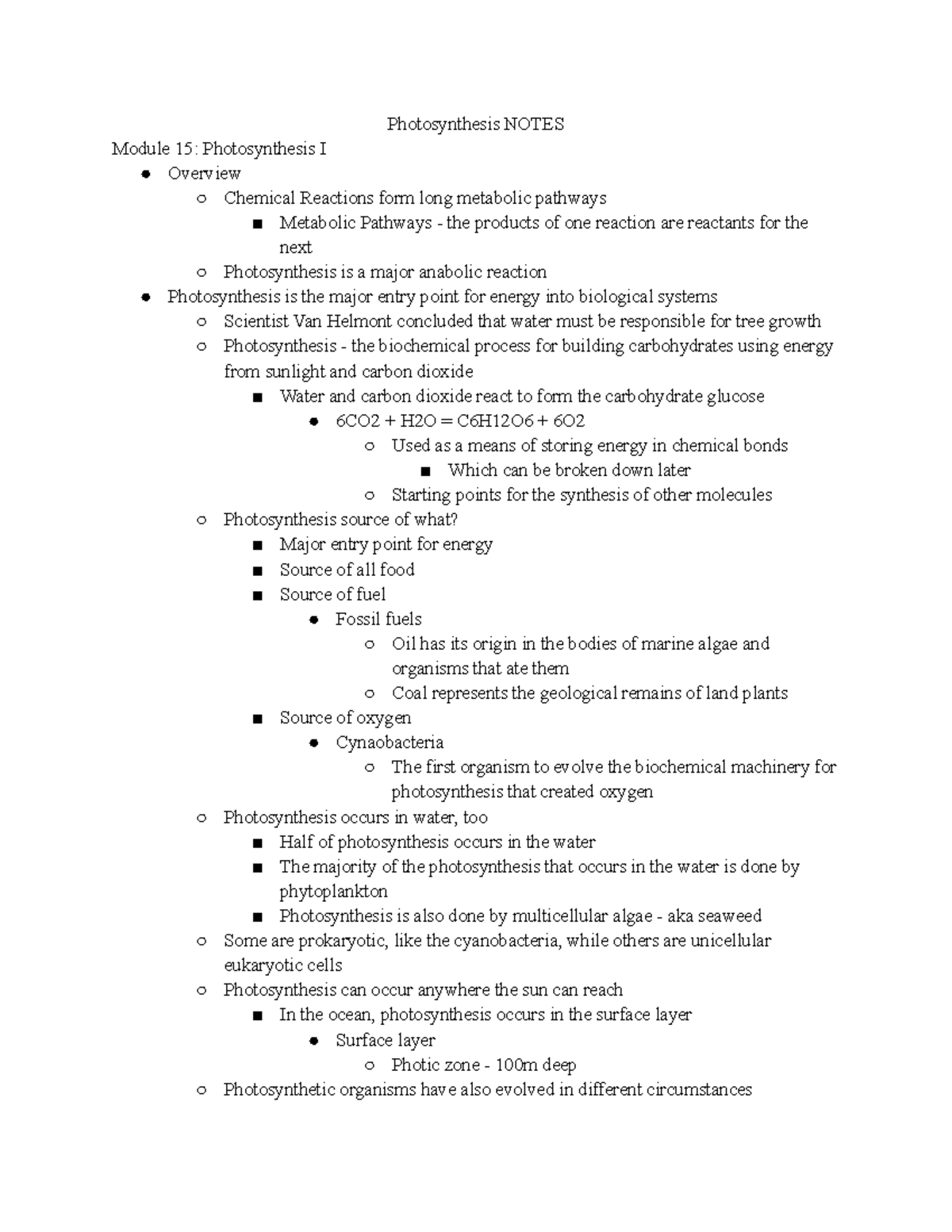 Photosynthesis Notes: Module 15 & 16 Overview and Key Concepts - Studocu