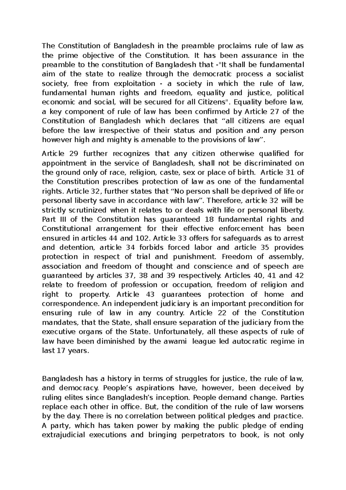 Rule of Law in Bangladesh: Constitutional Provisions & Challenges - Studocu