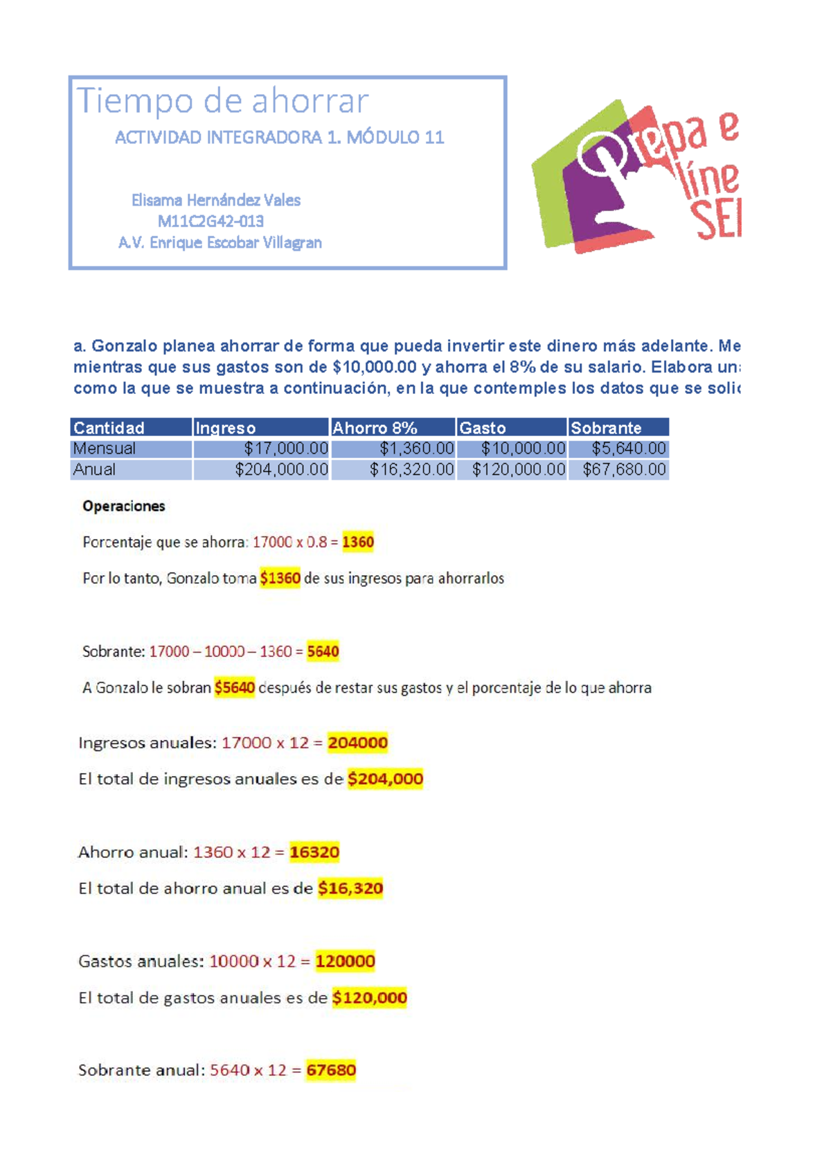 Actividad Integradora 1: Ahorro e Inversión - Módulo 11 - Studocu