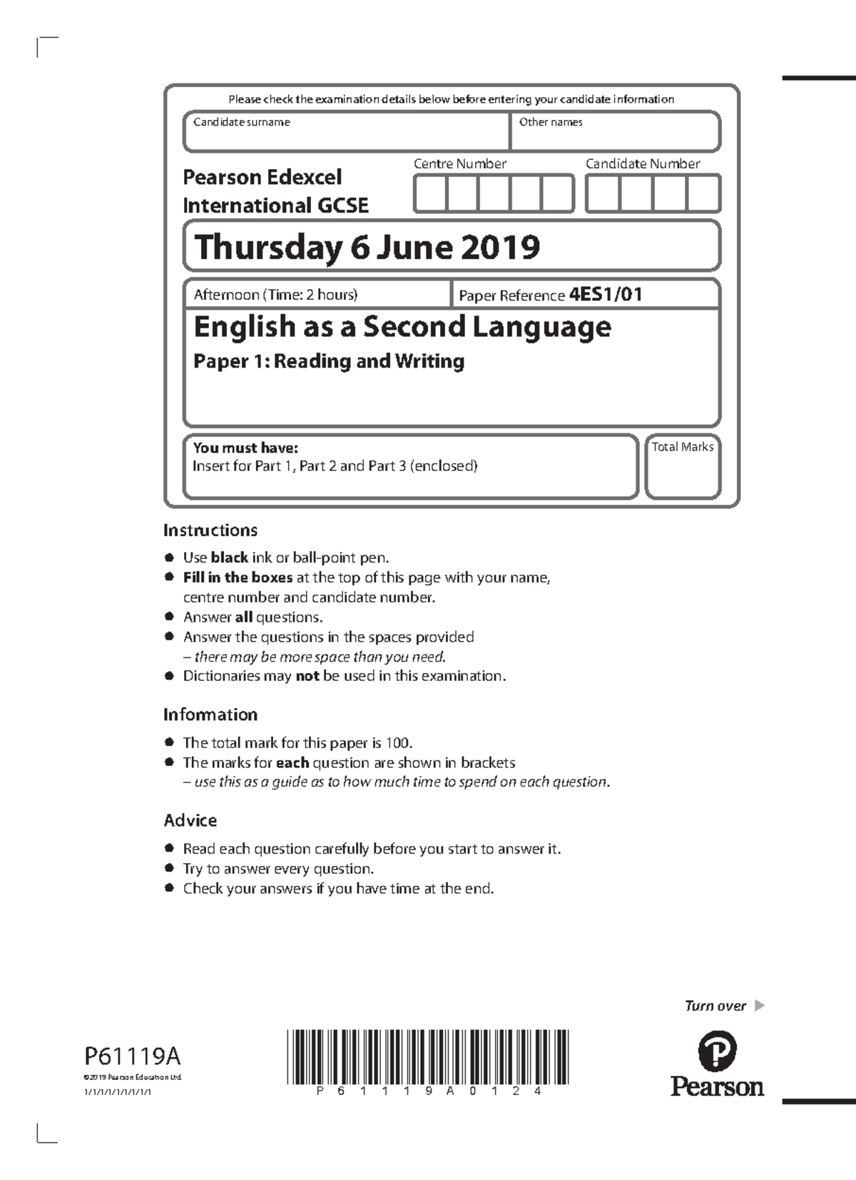 IGCSE English as a Second Language Exam Paper - June 2019 - Studocu