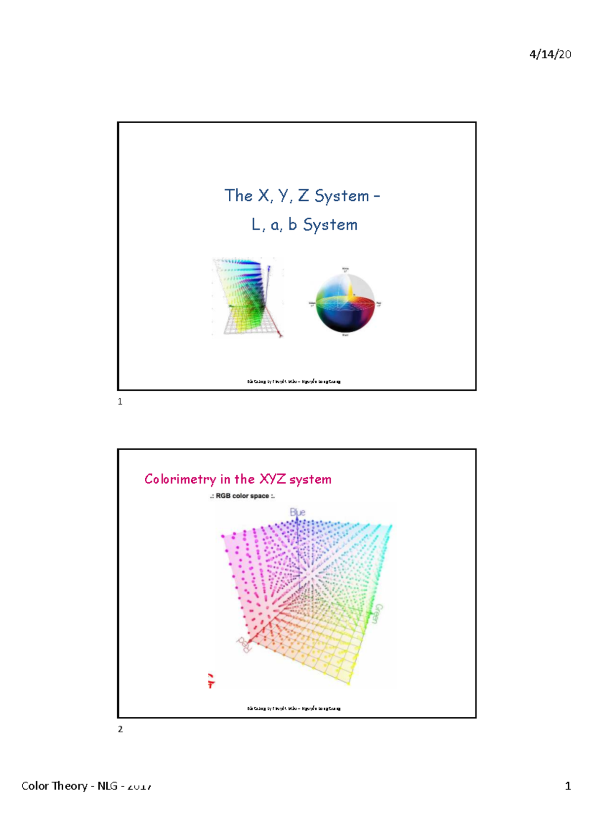 XYZ Lab Color Space - Color Theory Lecture Notes - NLG 2017 - Studocu